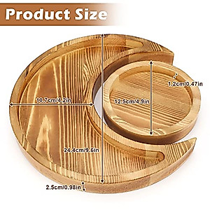 BestFire Moon Tray with Round Tray Crystal Holder Display Moon Tray Crystal Holder Wooden Crystal Organizer Essential Oil Dish for Rings & Jewelry -Mother's Day, Valentine's Day Gifts (Light brown)