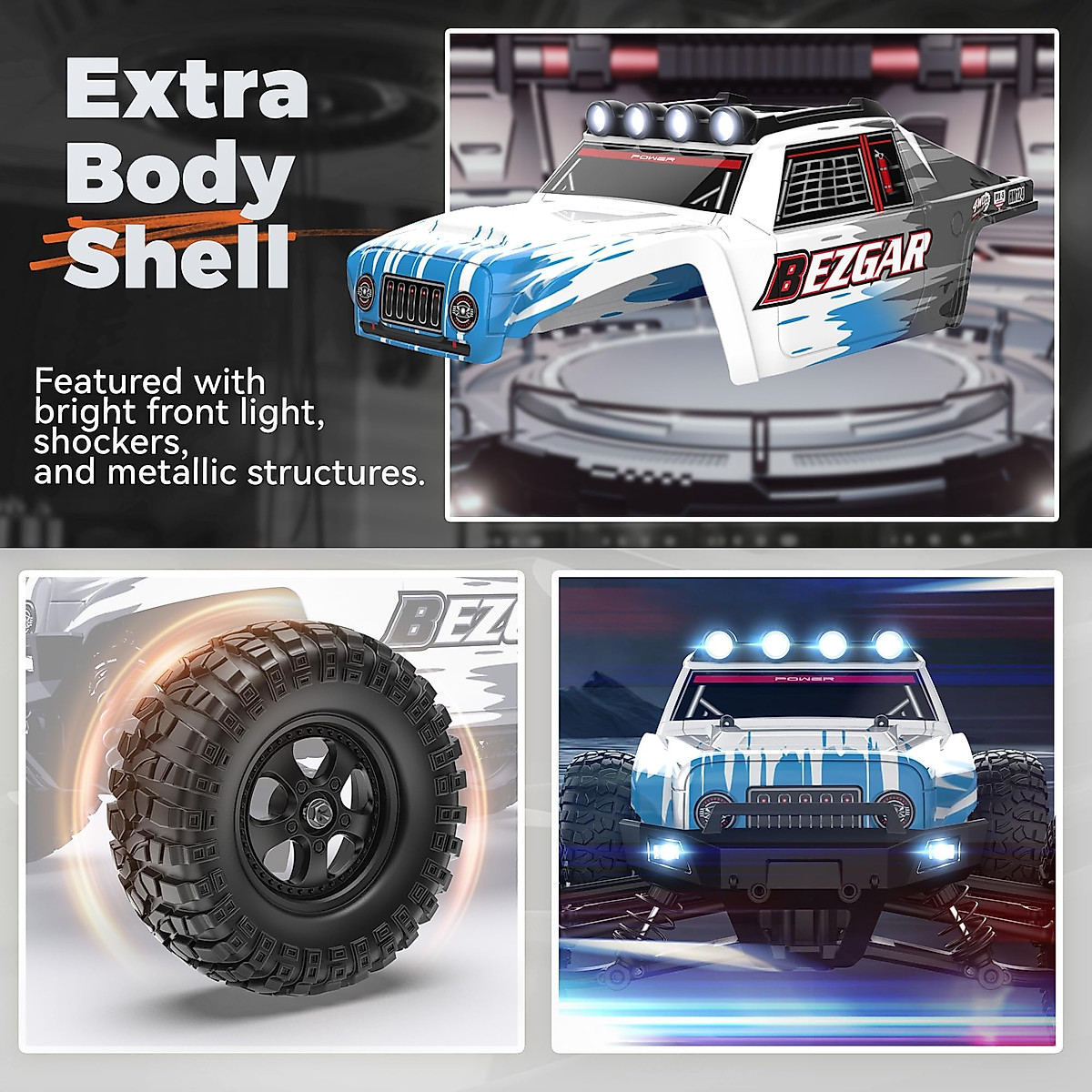 BEZGAR HM124 Brushless RC Car - 1:12 Scale 52+KM/H High Speed RC Truck, 4x4 Offroad Waterproof for All Terrains, Hobby Grade Remote Control Truck for Adults and Kids Boys with Rechargeable Battery