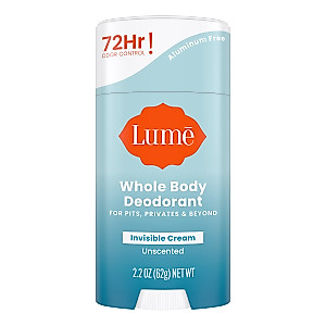 Lume Whole Body Deodorant - Invisible Cream Stick - 72 Hour Odor Control - Aluminum Free, Baking Soda Free, Skin Safe - 2.2 Ounce (Unscented)