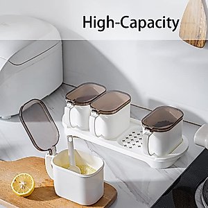 Kitchen Storage Container Condiment Jar, Multi-Compartment Condiment Container With Lid and Spoon, Used to Store Salt, Pepper, Sugar, Spices, Cornstarch and Chicken Stock Powder, etc.