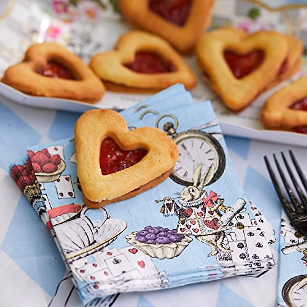 Talking Tables 20 x Blue Alice in Wonderland Cocktail Napkins Disposable Serviettes Mad Hatter Themed Party Supplies for Afternoon Tea Party, Onederland Birthday, Mother's Day, Baby Shower, Decoupage