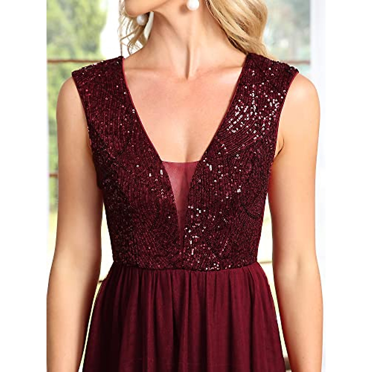 Ever-Pretty Women's Long Glitter A-line Tulle Formal Wedding Party Dress for Women Burgundy US14