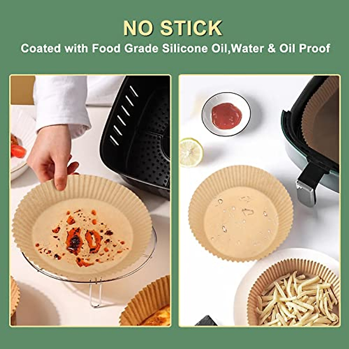 Air Fryer Paper Liner, Unbleached Oven Insert Parchment Paper, Disposable Non-stick Baking Paper for Frying, Baking, Roasting & Grilling (100Pcs-6.3")