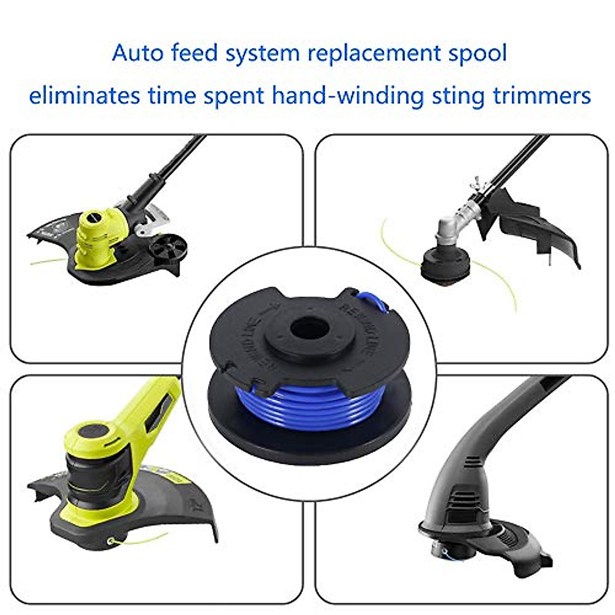 AC14RL3A 0.065" Autofeed String Trimmer Replacement Spool Line Compatible with Ryobi One+ AC14RL3A 18V, 24V,40V Cordless Trimmers,10 Pack (8 Replacement Spool, 2 Trimmer Cap),by LIYYOO