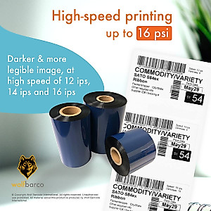 12 Rolls Wolfbarco 1.57" x 1476' (40mm x 450m) Black Premium Resin-Enhanced Wax Thermal Transfer Ribbon Compatible with Zebra,TEC, INTERMEC,Citizen,TSC,GODEX,ARGOX Printers
