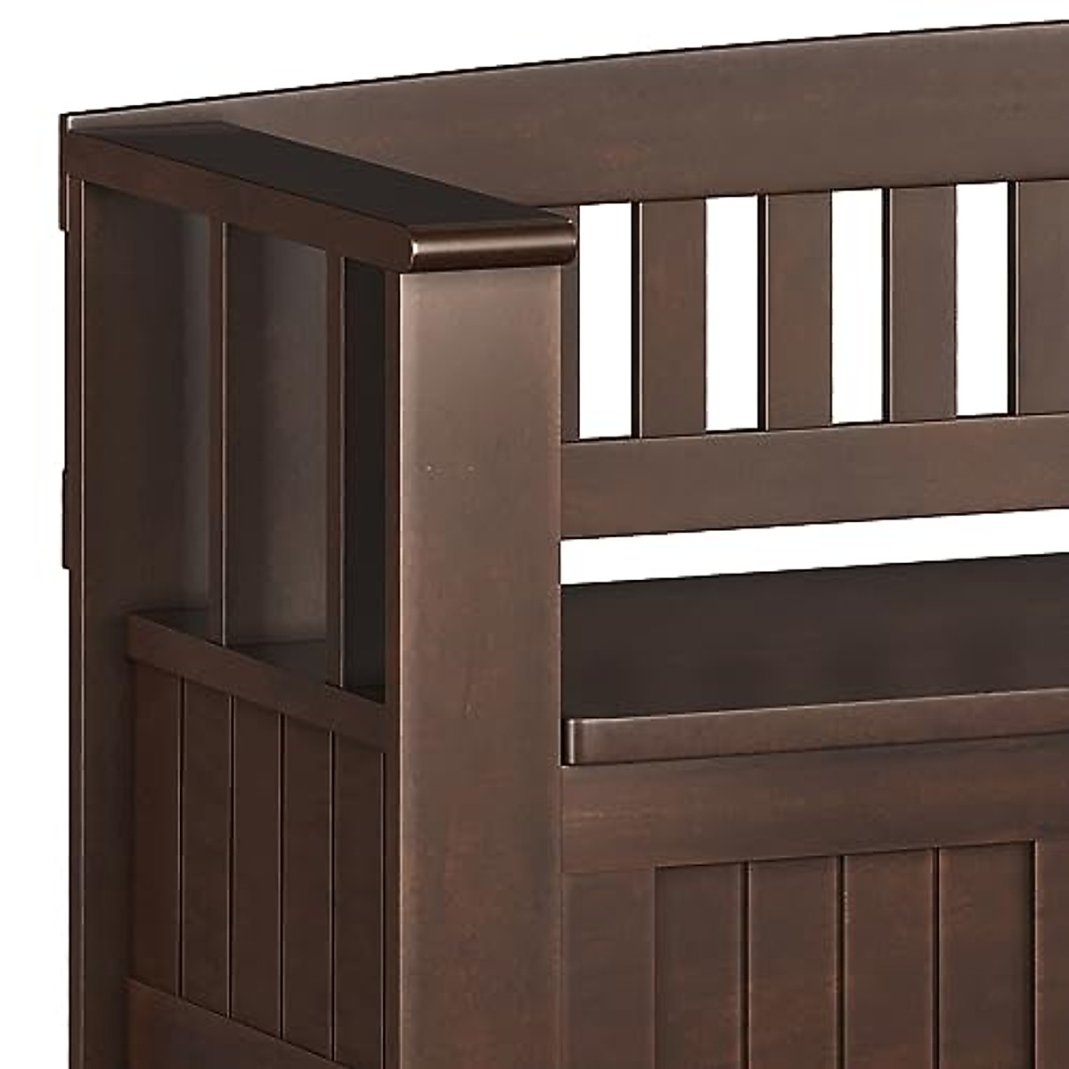 SIMPLIHOME Acadian Solid Wood 48 Inch Wide Transitional Entryway Storage Bench with Shelf in Brunette Brown, for The Living Room, Entryway and Family Room