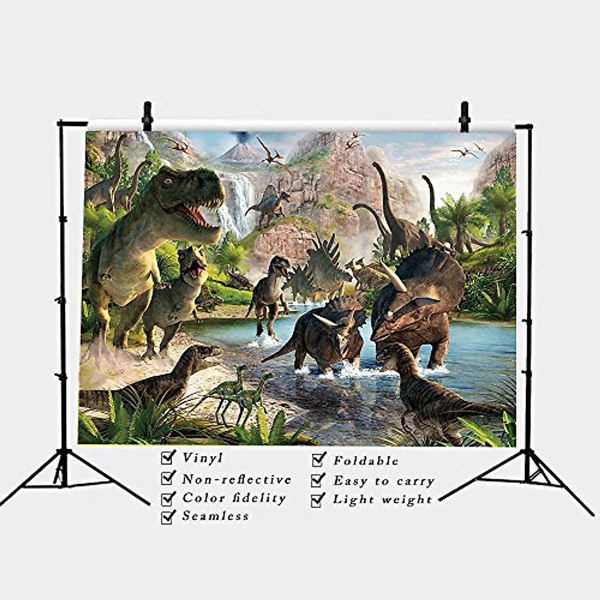 Qian Dinosaur Photography Background 3D Dinosaur Photo Studio Props Booth Party Decoration Backdrops Vinyl 5x3FT ly022