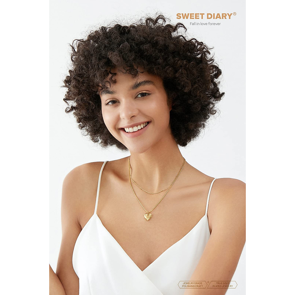 SWEET DIARY Gold Heart Necklaces for Women, 18K Gold Plated Layered Necklace, Handmade Diamond Heart Pendant Necklace Chain Gold Necklaces Gift for Women Necklace Jewelry