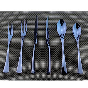 Uniturcky Flatware Set 18/10 Stainless Steel Mirror Polished Blue Cutlery - Silverware Utensil Set of Serrated Steak Knife Dinner Fork Knife Spoon Salad Fork Dessert Spoon,24 Piece Service for 4