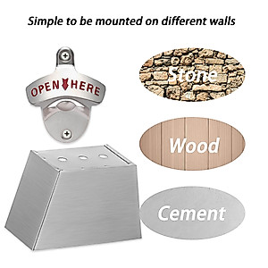 Luwanburg 2 PCS Outdoor Wall Mounted Beer Bottle Opener Stainless with Cap Catcher Drain Openings for Home Bar Party Gifts