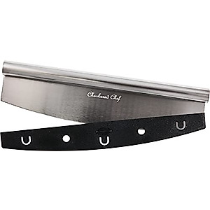 Checkered Chef Pizza Cutter - Sharp Stainless Steel Rocker Knife w/Plastic Blade Sheath - Dishwasher Safe, Outdoor Pizza Oven Accessories - 14 Inch