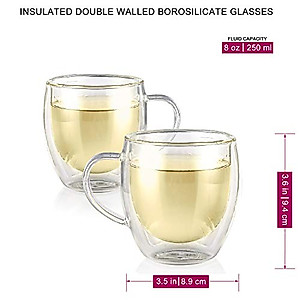 Teabloom Double Walled Cups – 8 oz / 250 ml – Set of 2 Insulated Glass Cups for Tea, Coffee, Espresso, and More – Clarity Collection