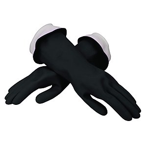 Casabella Premium Waterblock Latex Cleaning Gloves with Tapered Fit & Double Cuff, Breathable - Large - Black