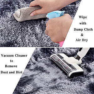 Temedara 3x5 Feet Area Rug,Non-Slip Shag Rugs for Bedroom,Small Fluffy Plush Rugs for Living Room,Tie-Dyed Dark Grey Shaggy College Dorm Room Rug,Modern Fuzzy Carpet for Kids Boys Room