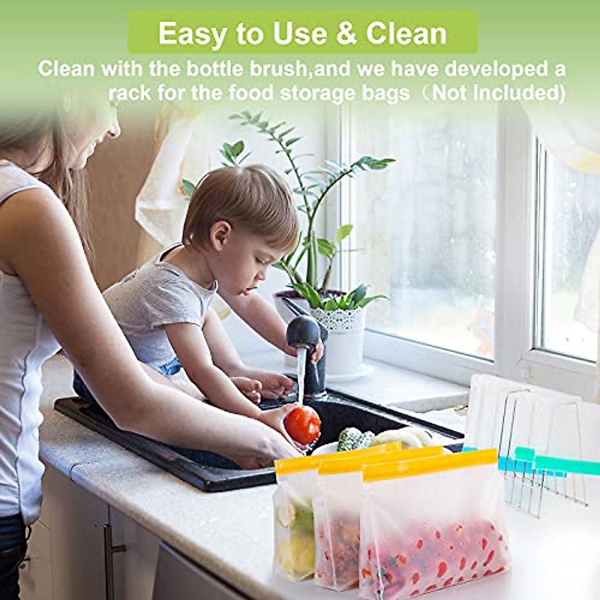 Reusable Storage Bags Stand Up, 18 Pack Reusable Sandwich Bags, Reusable Freezer Lunch Bags, Leakproof Reusable Bags Silicone, Reusable Gallon Bags(18Pack-4Large Bags+7Sandwich Bags+7Snack Bags)