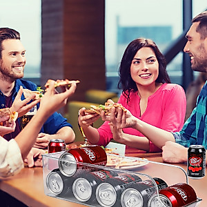 Refrigerator Organizer Bins Pop Soda Can Dispenser Clear Plastic Canned Drink Holder Storage for Fridge, Freezer, Kitchen, Countertops, Cabinets (2)