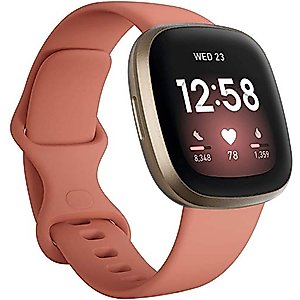 Fitbit Versa 3 Health & Fitness Smartwatch with GPS, 24/7 Heart Rate, Alexa Built-in, 6+ Days Battery, Pink/Gold, One Size (S & L Bands Included)