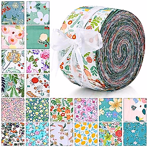 40 Pcs Cotton Jelly Fabric Roll Quilting Strips Different Patterns Patchwork Jelly Fabric Strips Roll Craft Sewing Supplies for Quilters Crafting Sewing DIY Crafts, 39.37 x 2.56 Inches (Floral)
