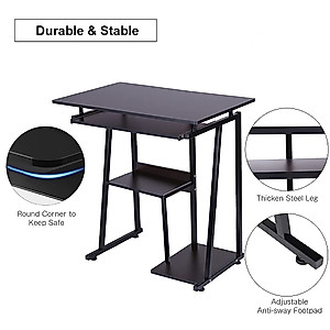 TANGNADE Computer Desk Home Office Desk, Laptop Table Workstation Writing Desk Study Desk with Keyboard Tray, Square Side Shelves, for Small Space