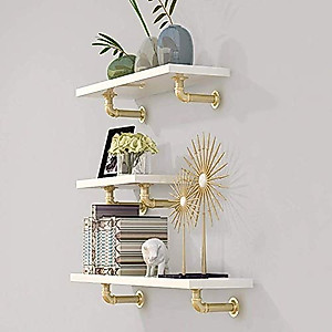 PIBM Stylish Simplicity Shelf Wall Mounted Floating Rack Shelves Industrial Wind Water Pipe Metal Solid Wood Show Bookshelf Kitchen Bathroom Store,7 Sizes, a , 60X20CM