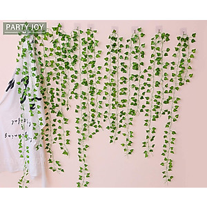 PARTY JOY 84Ft 12 Strands Artificial Ivy Leaf Vines Hanging Plants Garland Fake Foliage for Room Home Garden Bedroom Kitchen Patio Office Wedding Wall Decor (Green,960 Leaves)
