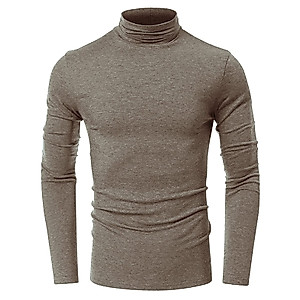 Men's Fashion Mock Turtleneck T-Shirts Long Sleeve Pullover Sweater Basic Designed Undershirt Slim Fit Top(Khaki,Medium)