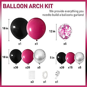 Pink Black Balloon Garland,BTZO Balloons Arch Kit With Metallic Silver Pink Confetti Balloons,Black and Pink Balloons for Birthday Wedding Baby Shower Engagement Party Decorations