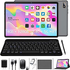 Android Tablet 10 Inch, 5G WiFi Tablet with Keyboard, 1.8GHZ Octa-Core Processor, 4GB+128GB/512GB ROM, Bluetooth 5.0, GPS, Google Certified HD Tablet PC Gray