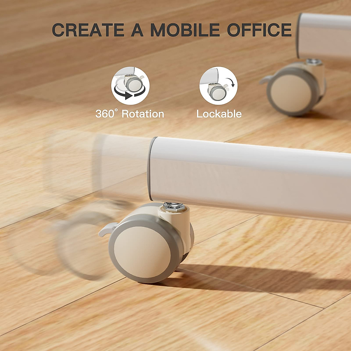 HUANUO Mobile Standing Desk Adjustable Height, Mobile Laptop Desk 27 inch, Standing Rolling Cart Desk with Gas Spring