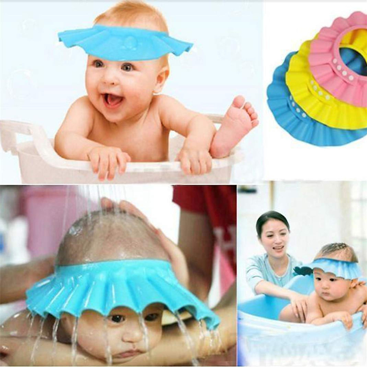 Airlove Soft Adjustable Shampoo Bath Bathing Shower Cap Hat Wash Hair Shield Hat for Baby Kids Children Hair Cutting protect