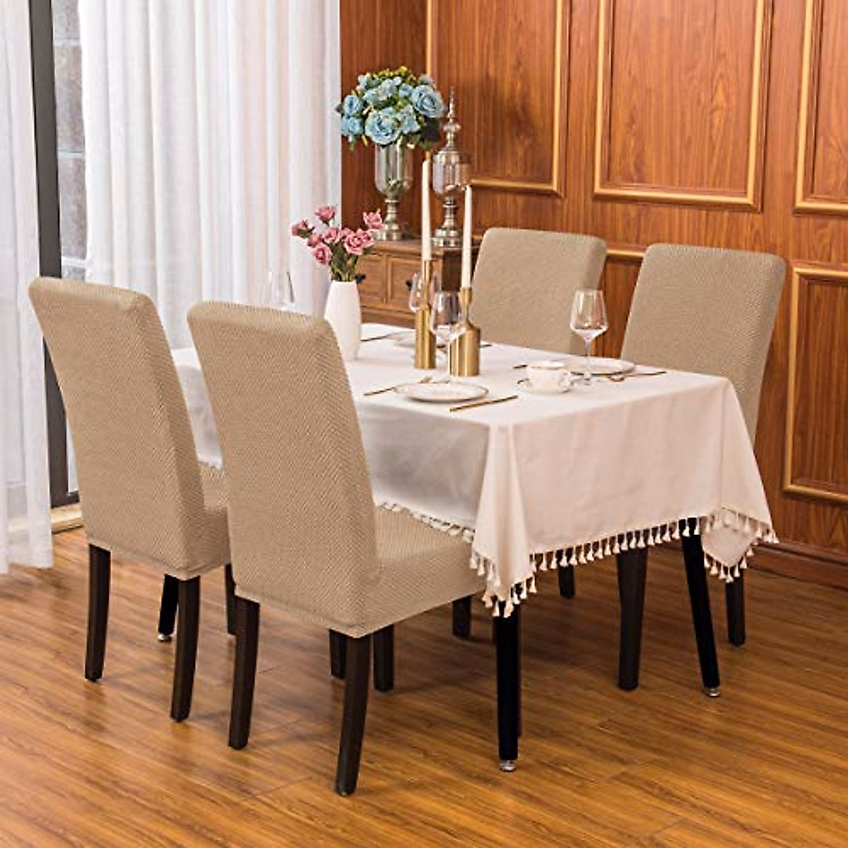 SUBRTEX Dining Room Chair Slipcovers Parsons Chair Covers Set of 2 Stretch Dining Chair Covers Removable Washable Kitchen Chair Covers Chair Protector Covers for Dining Room,Party,Hotel(Khaki)