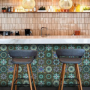 16 Pcs Mandala Decorative Tile Stickers 6*6 inch(15*15cm) ，Peel and Stick Adhesive Tile Stickers，Home Decor，Furniture Decor，Staircase，Backsplash Tile Stickers