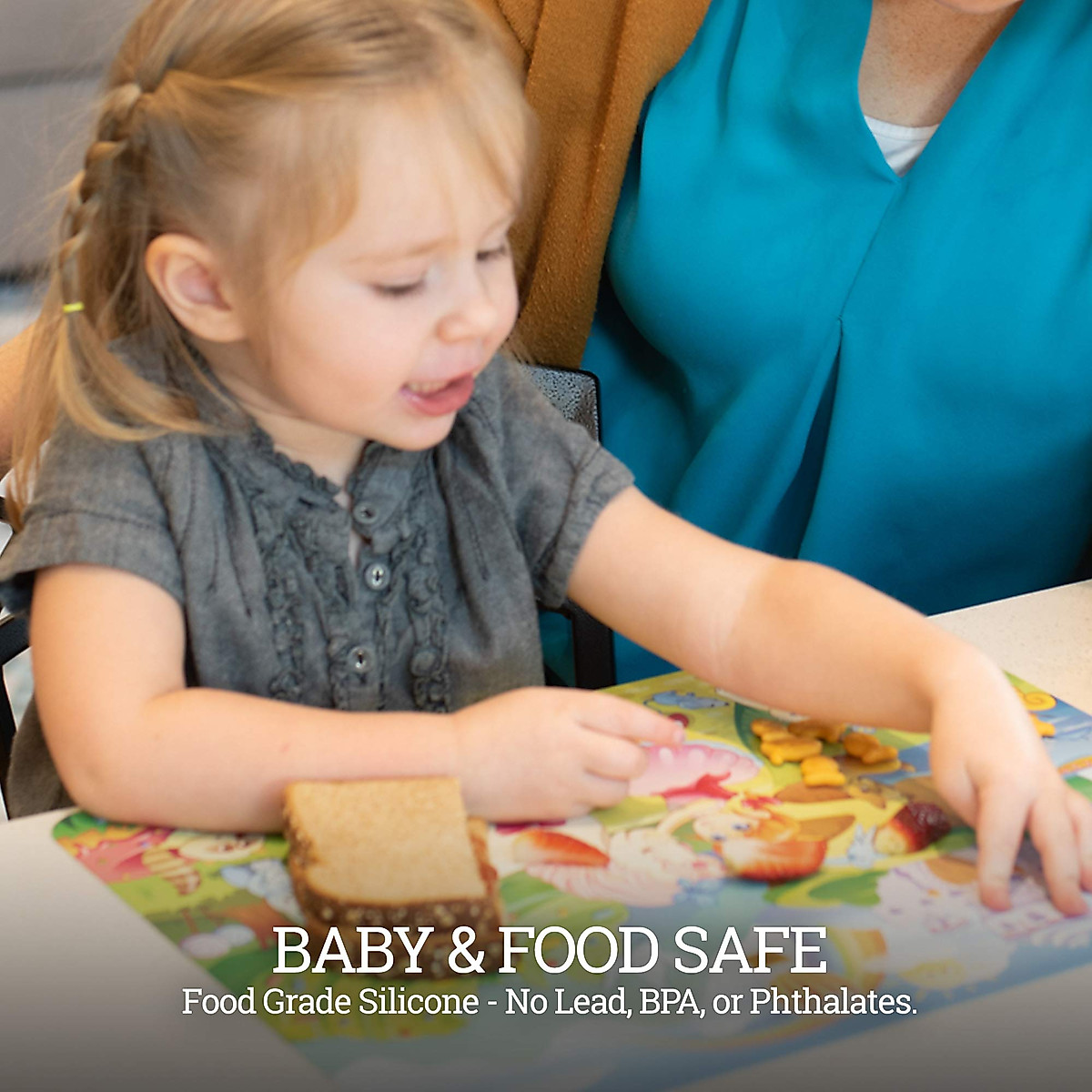 Klean Kids [2 Pack] Silicone Placemats for Toddlers (Mermaid and Princess) - Non Slip 2-Pack with Travel Bag - Princess & Mermaid - Baby Placemats That Stick to Table for Baby