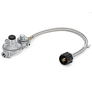 Stanbroil Horizontal Two Stage Propane Regulator - 20" RV Propane Pigtail Stainless Steel Braided Hose Type 1 Connection with 1/4" Male NPT