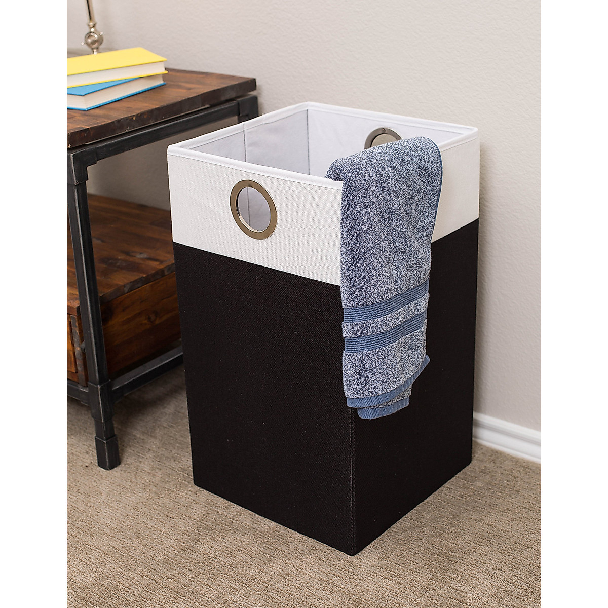 BirdRock Home Folding Cloth Laundry Hamper with Handles - Dirty Clothes Sorter - Easy Storage – Collapsible Bin – Home Organization – Black and White