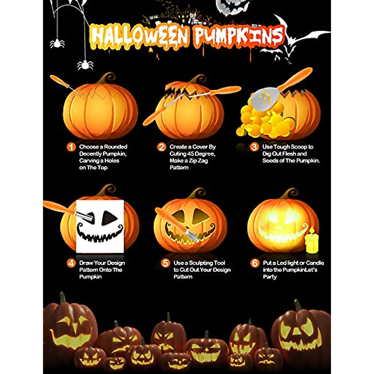 Halloween Pumpkin Carving Kit, 7 PCS Stainless Steel Professional pumpkin cutting carving supplies tools Kit, Pumpkin Carving Set with Carrying Case