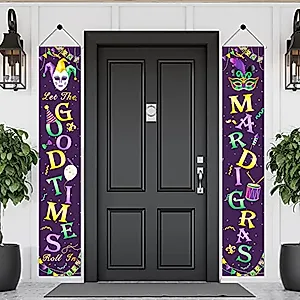 Mardi Gras Door Banner - LIYDE Mardi Gras Decorations Hanging Mardi Gras Porch Signs Outdoor Indoor Banner
