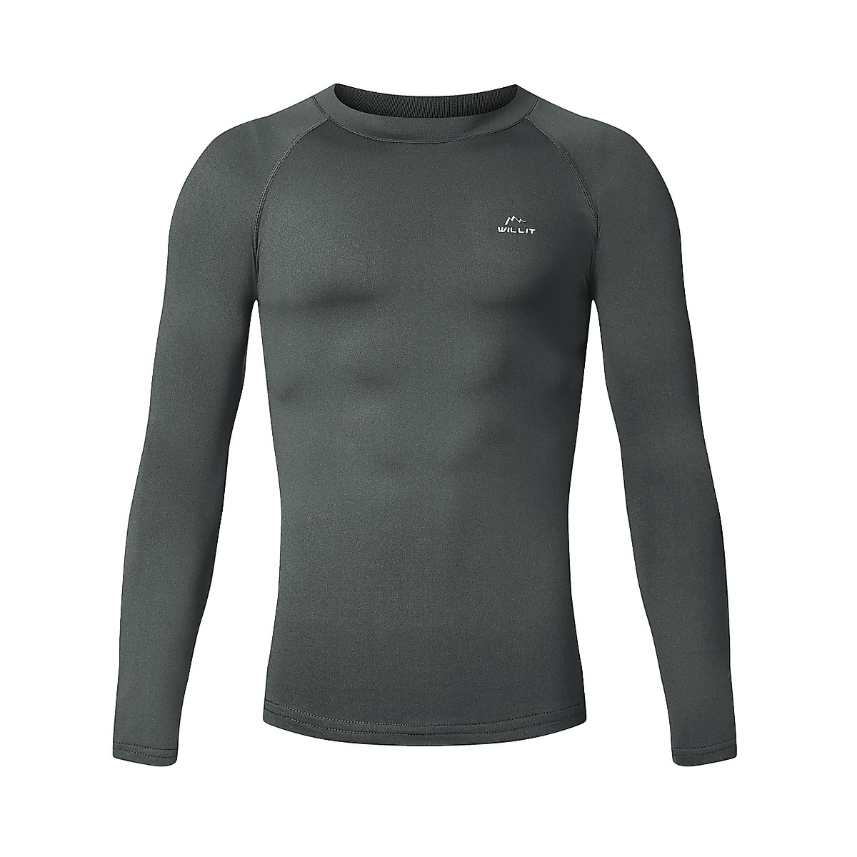 Willit Youth Boys' Compression Thermal Shirts Fleece Baselayer Long Sleeve Girls' Kids Football Soccer Undershirts Gray M