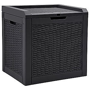 YITAHOME 32 Gallon Rattan Deck Box, Indoor Outdoor Storage Box for Patio Furniture, Pool Accessories, Cushions, Garden Tools, Sports Equipment, Waterproof Resin with Lockable Lid and Side Handles (Black)