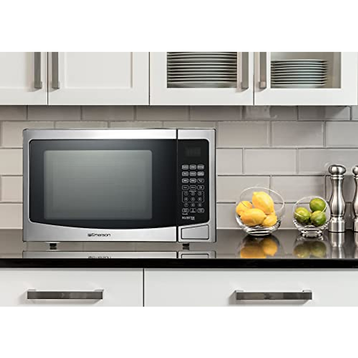 Emerson Radio MWI1212SS 1.2 Cu. Ft. 1000W Microwave Oven with Inverter Technology Stainless Steel Countertop/Built-in Design for Easy and Efficient Cooking