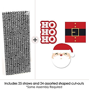 Big Dot of Happiness Jolly Santa Claus Paper Straw Decor - Christmas Party Striped Decorative Straws - Set of 24