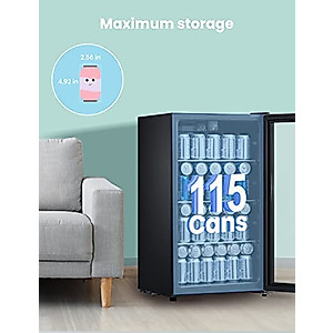 COMFEE' CRV115TAST Cooler, 115 Cans Beverage Refrigerator, Adjustable Thermostat, Glass Door With Stainless Steel Frame, Reversible Hinge Door And Legs For Home, Apartment
