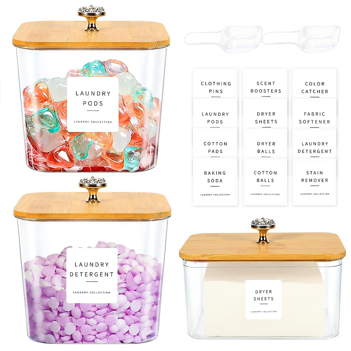 POLRAI 3 Pack Laundry Room Organization Storage Containers 2 Half Gallon Laundry Pod Containers and Dryer Sheet Holder with Lids and Labels for Laundry Detergent Laundry Pods Dry Sheet Organizing