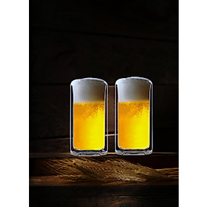 Sun's Tea 13oz Ultra Clear Strong Double Wall Thermal Insulated Highball Drinking Glasses for Beer, Coffee, Juice, Smoothie, Mojito, Soda, Milk and Mixed Beverages, Set of 2 (real glass, not-plastic)