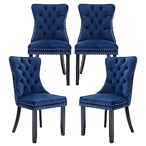 Kiztir Velvet Dining Chairs Set of 4, Upholstered Dining Chair with Nailhead Trim and Solid Wood Legs, Navy Luxury Wingback Dining Side Chair for Living Room, Bedroom, Kitchen