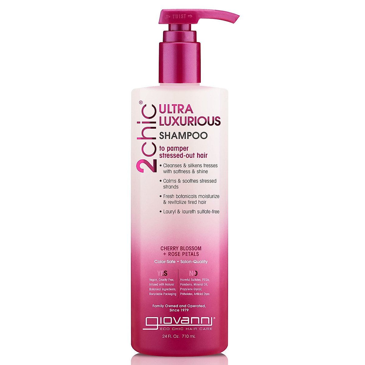 GIOVANNI 2chic Ultra-Luxurious Shampoo - Shampoo for Curly & Wavy Hair, Aloe Vera, Pro-Vitamin B5, Lauryl & Laureth Sulfate Free, No Parabens, Color Safe, Cherry Blossom & Rose Petals - 24 oz