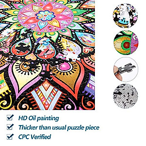 Bgraamiens Puzzle-Geometric Colorful Mandala-1000 Pieces Creative Geometric Round Blue Board Colorful Mandala Jigsaw Puzzle