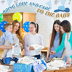 145 Pcs Baby Shower Games for Boy or Girl 5 Game Activities Card with 20 Pencils Include Baby Shower Bingo, Guess Who, Description and Well Wishes, Word Scramble Game (Cowboy Style)