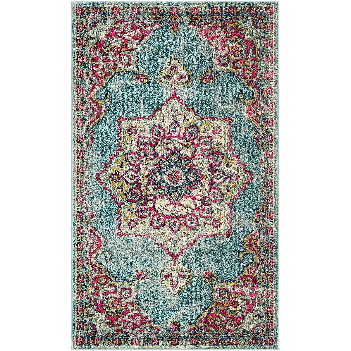 Rugs.com Fleur Collection Rug – 3' x 5' Light Blue Medium-Pile Rug Perfect for Entryways, Kitchens, Breakfast Nooks, Accent Pieces