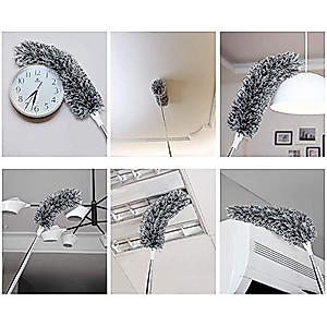 RMAI Microfiber Duster with Extension Pole(Stainless Steel), 100’’ Extra Long Extendable Cobweb Dusters, Bendable Scratch Resistant Duster for Cleaning High Ceiling Fan, Cars(Gray)